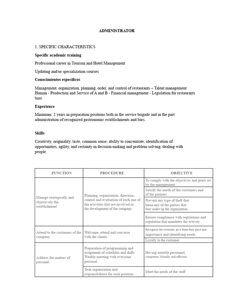 Restaurant Administrator Role Overview | PDF | Regulatory Compliance ...