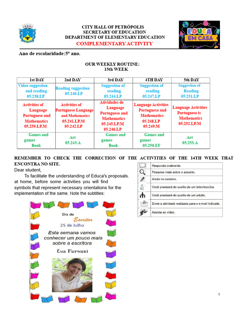 Weekly Routine for 5th Grade Activities | PDF | Subject (Grammar ...