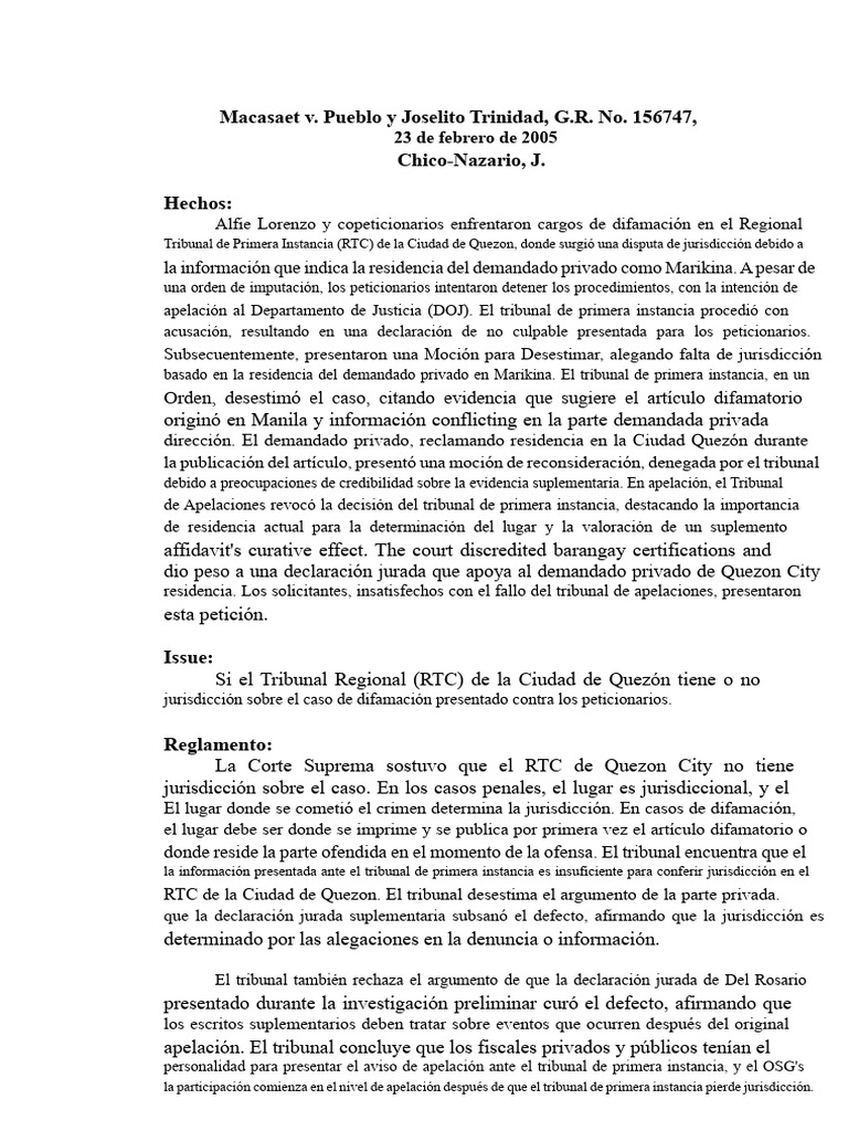 Macasaet v. Pueblo y Joselito Trinidad, G.R. No. 156747 | PDF ...