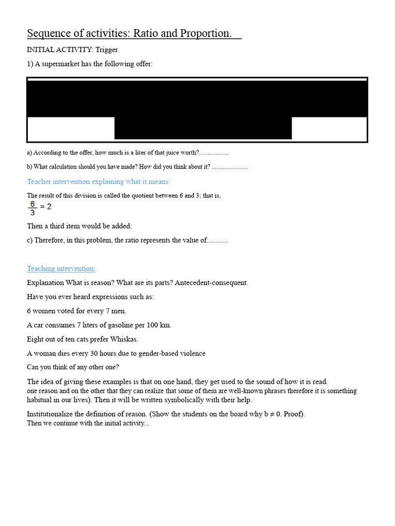 Lesson Plan For 3rd Year of Secondary School. Ratios and Proportions ...