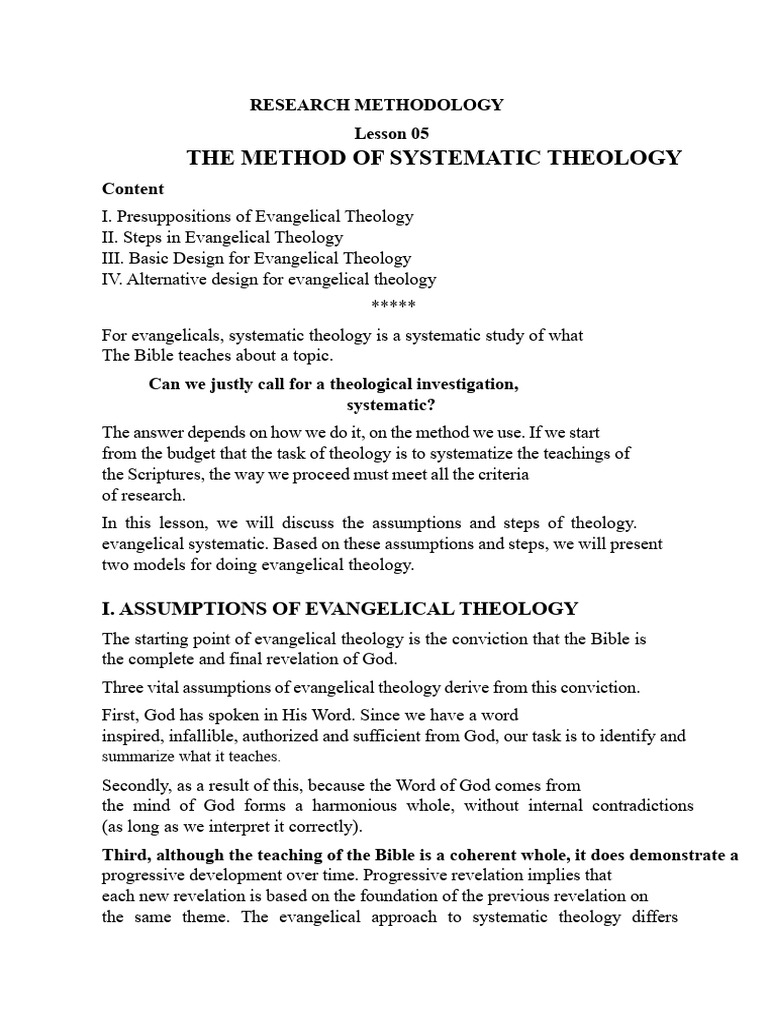 Lesson 05 - THE METHOD OF SYSTEMATIC THEOLOGY | PDF | Exegesis | Theology