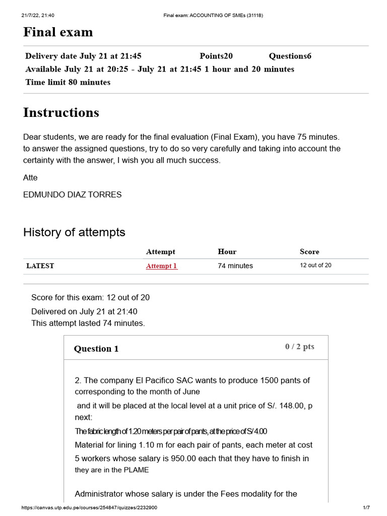 Final Exam: SME Accounting Overview | PDF | Depreciation | Fixed Asset