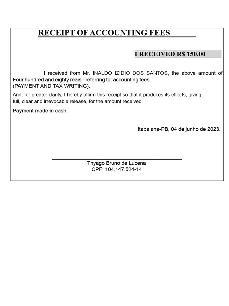 Accounting Fees Receipt Confirmation | PDF