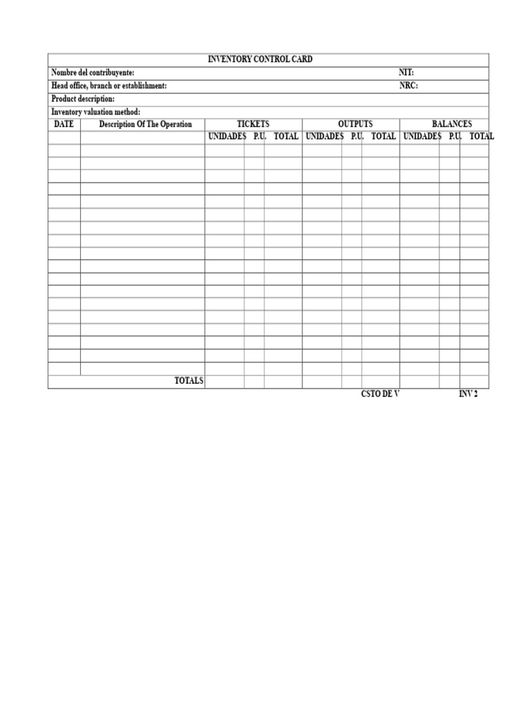 Inventory Control Card | PDF
