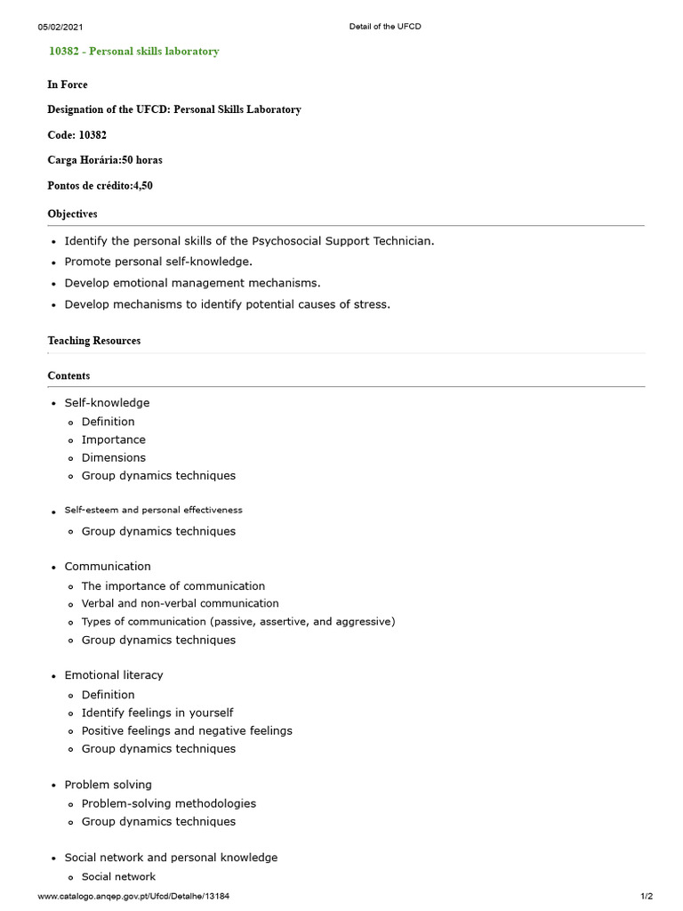 Personal Skills Laboratory Overview | PDF