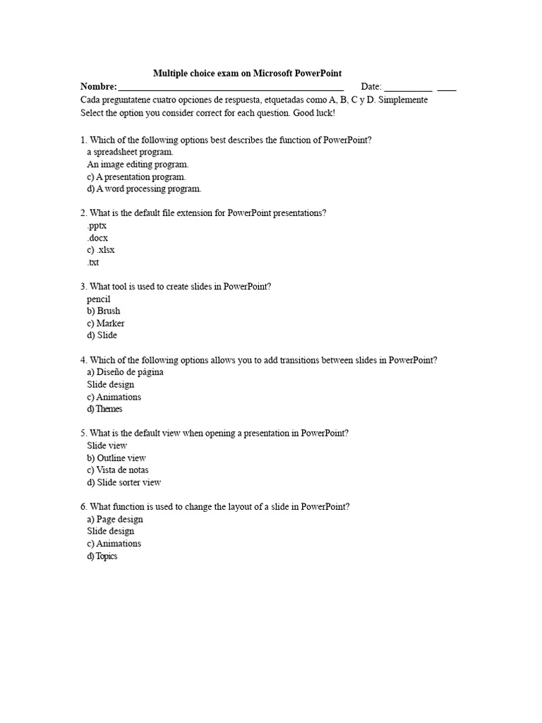 Microsoft PowerPoint Multiple Choice Exam | PDF | Microsoft Power Point ...