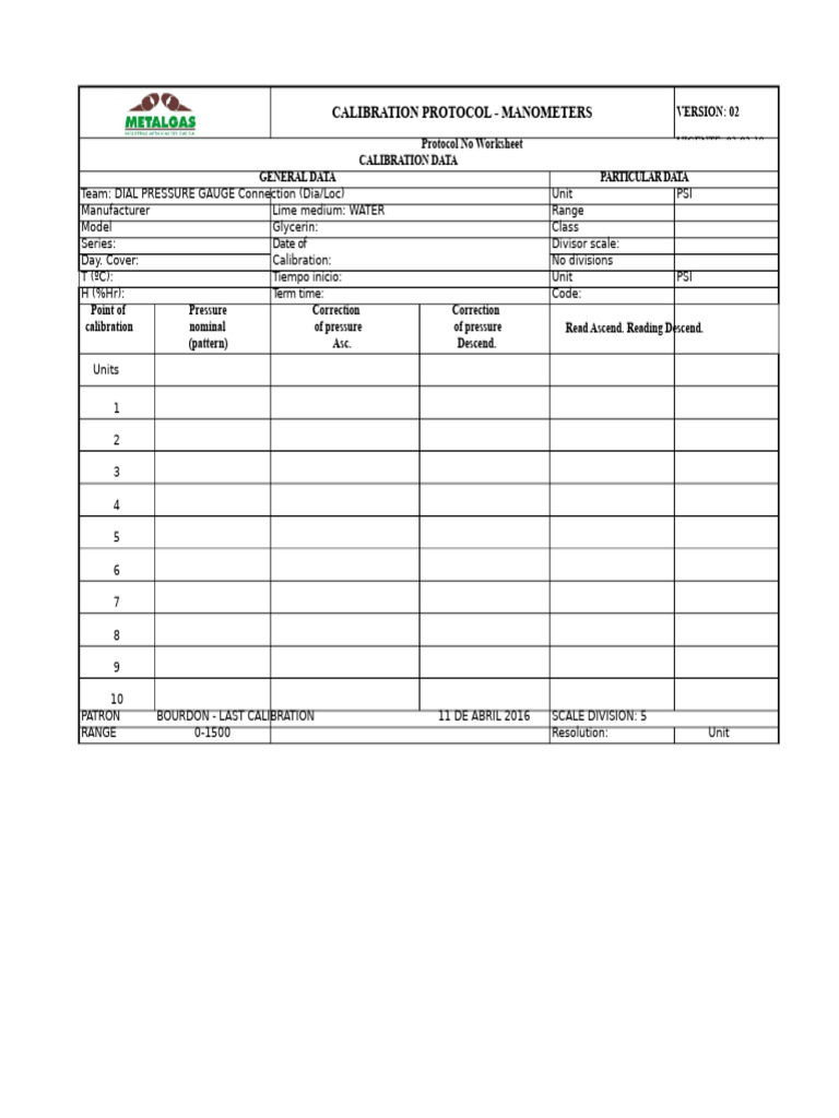 F-03-19 Manometer Calibration Protocol | PDF
