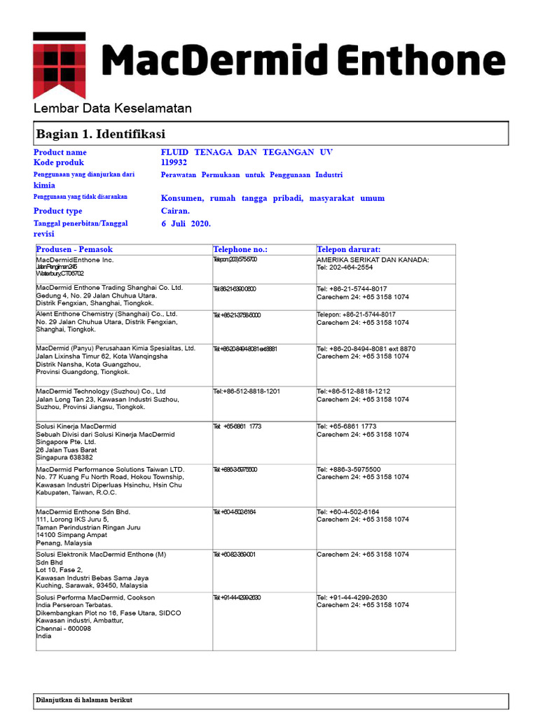 MSDS - Fluid Uv TNT | PDF