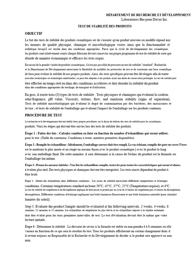 Tests de stabilité des produits cosmétiques | PDF | Émulsion | Lunettes