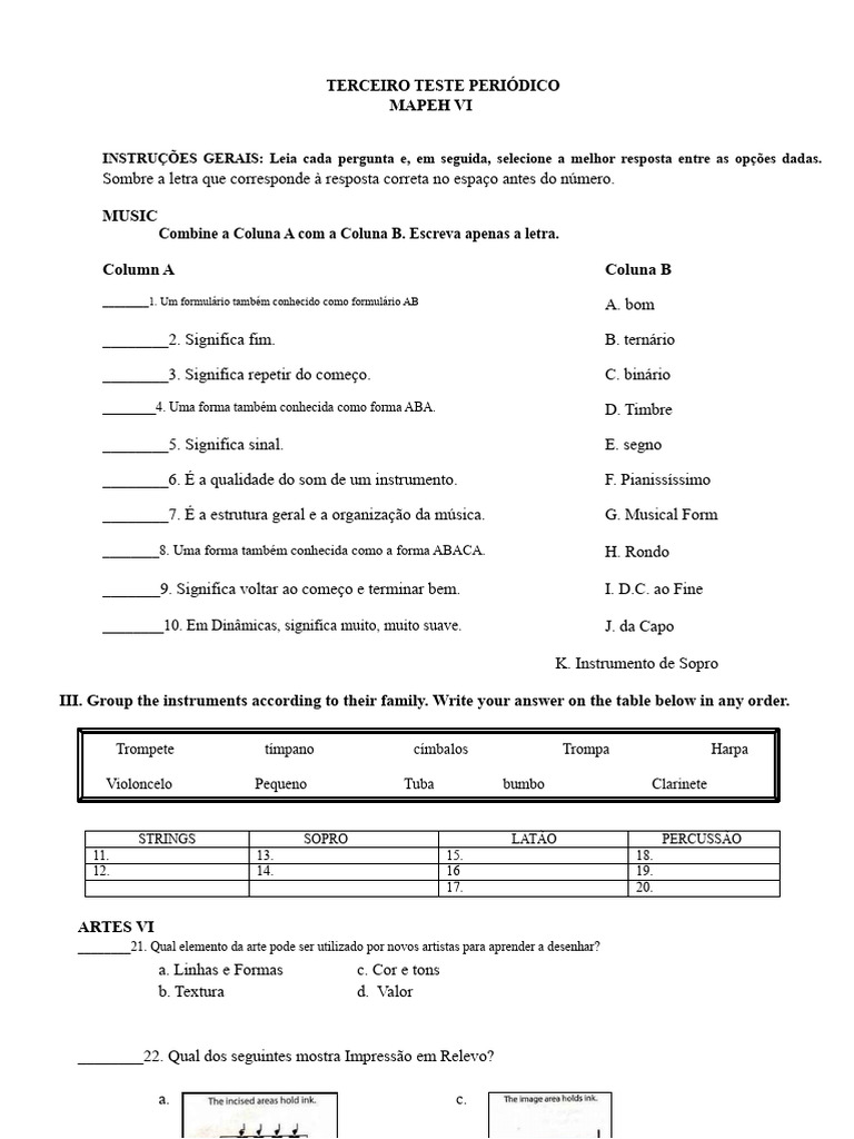 Terceiro Teste Periódico de Notas em Mapeh 6 2017-2018 Deped | PDF ...