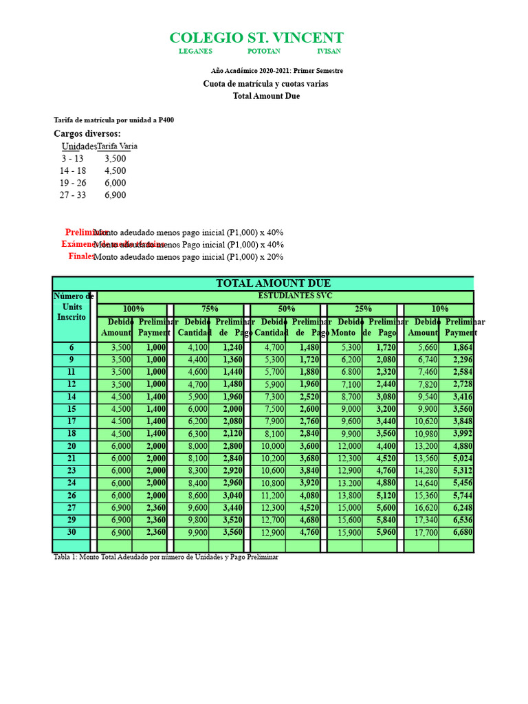 Tabla de Matrícula y Pagos Final-SVC-1 | PDF