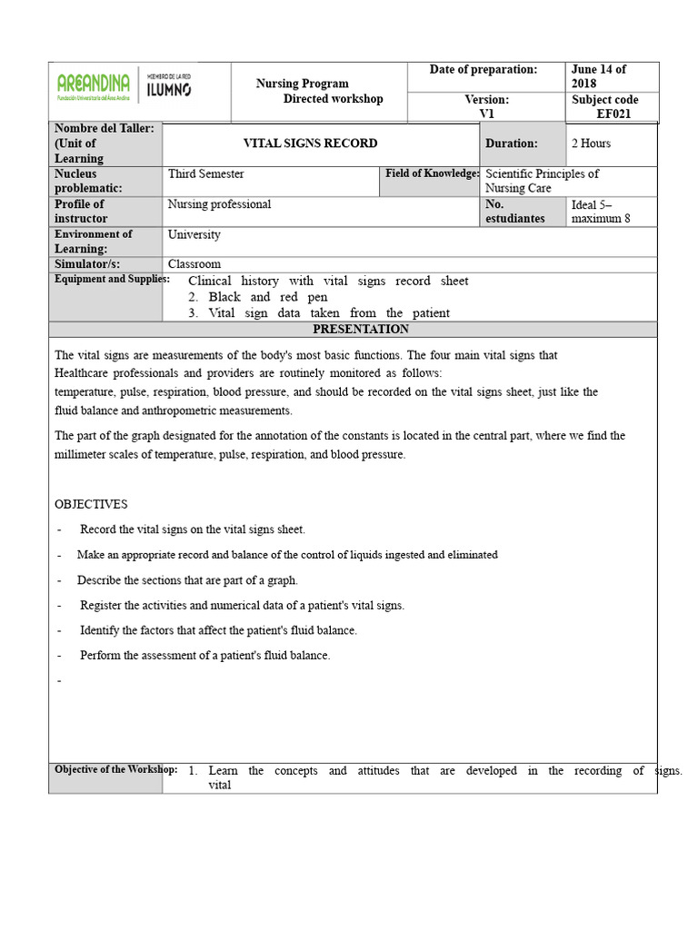 Vital Signs Record | PDF | Dehydration | Educational Assessment