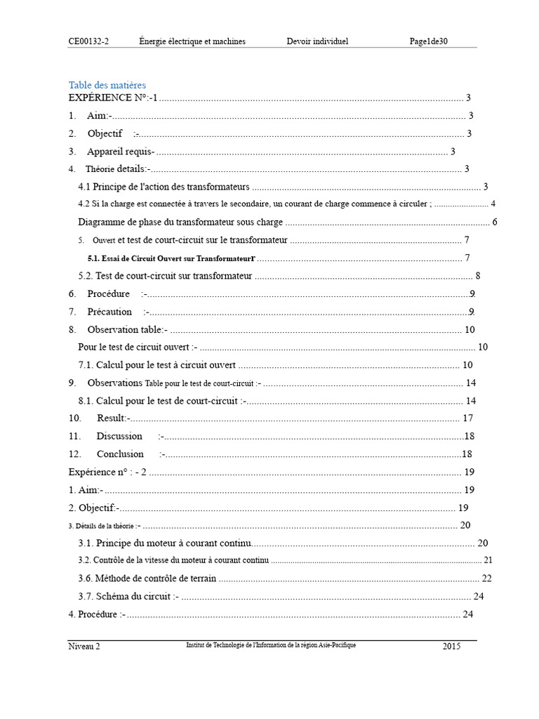 Tests de Transformateurs Monophasés | PDF | Transformateur électrique ...