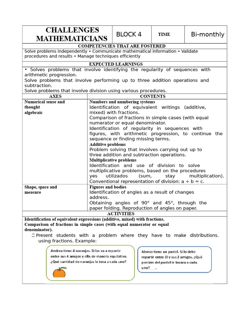 3rd Grade - Block 4 - Mathematical Challenges | PDF | Arithmetic ...