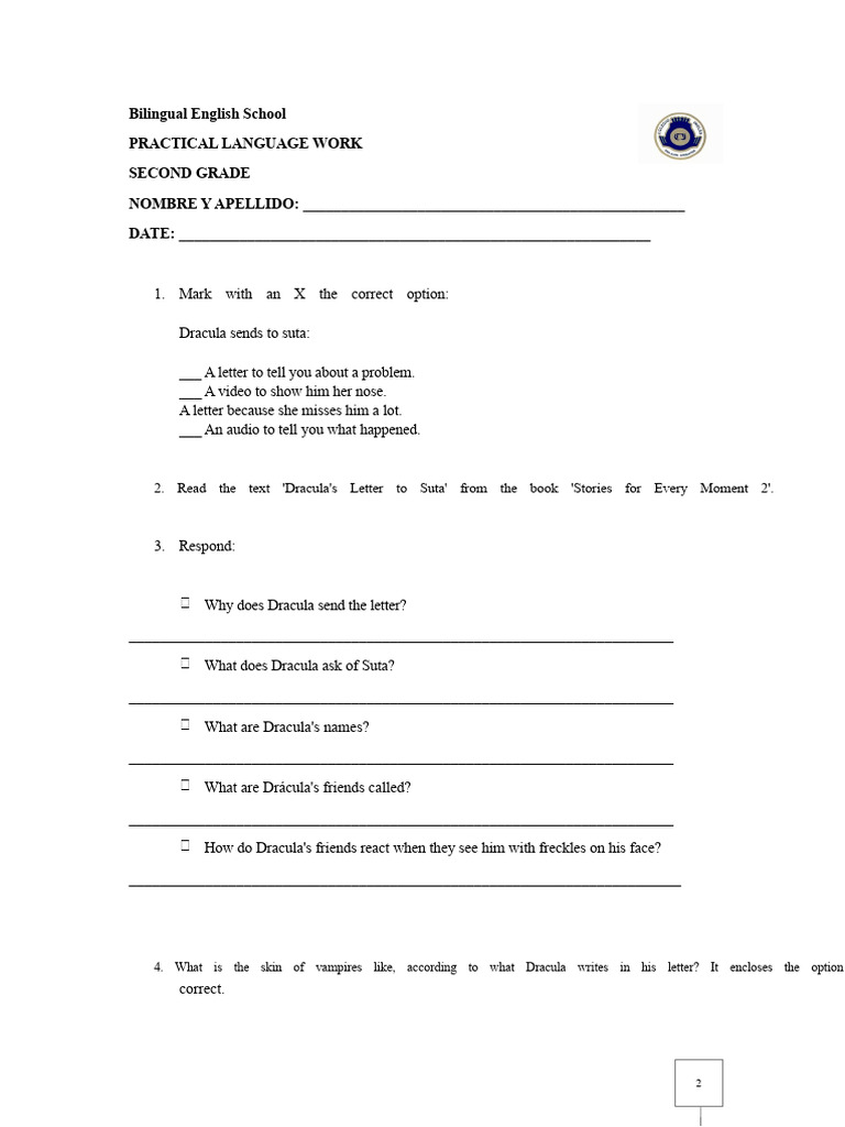 Second Grade Dracula Letter Activity | PDF | Count Dracula | Linguistics