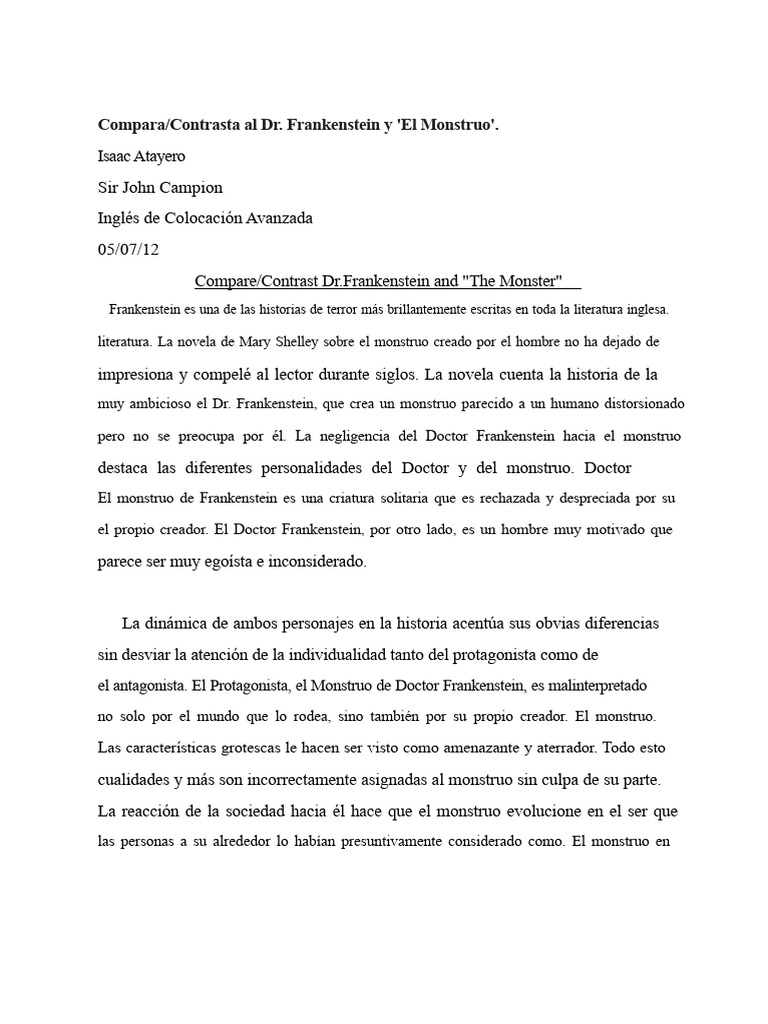 Comparar y Contrastar DR | PDF | Frankenstein | Amor