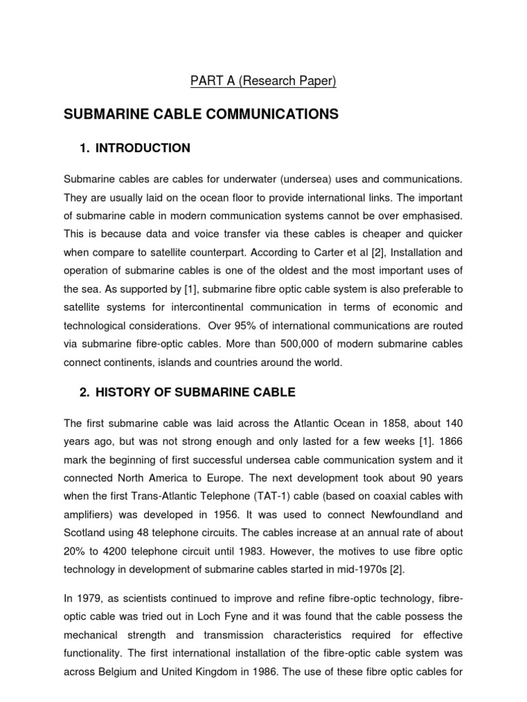 Submarine Cable Communication | PDF | Telecommunication | Optical Fiber