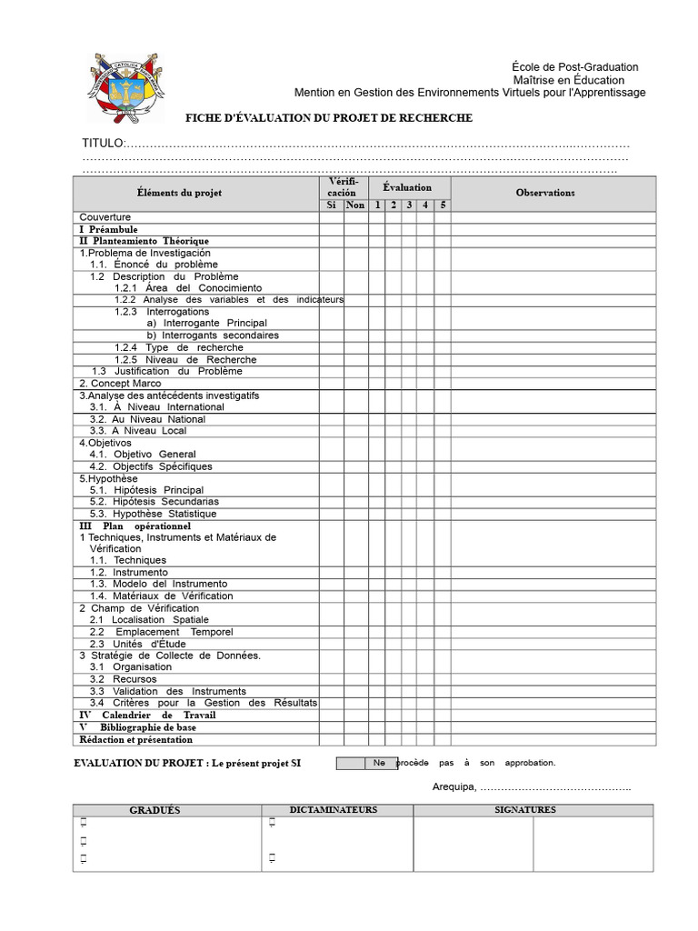 Évaluation Projet de Recherche Éducation | PDF