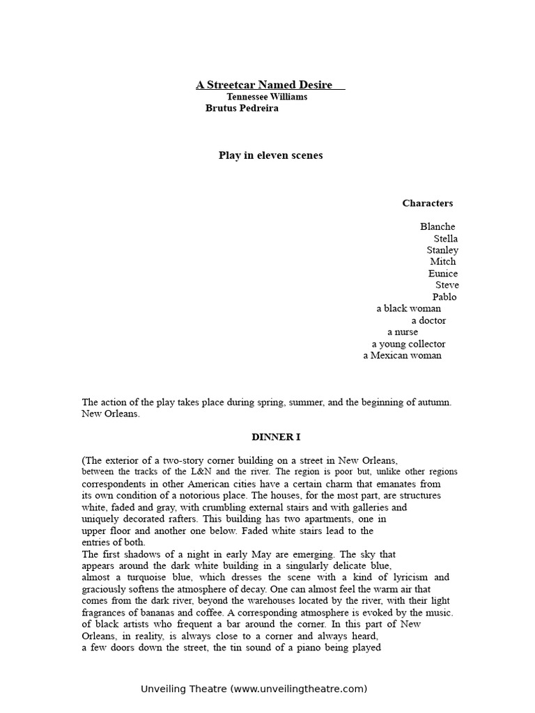A Streetcar Named Desire Tennessee Williams | PDF