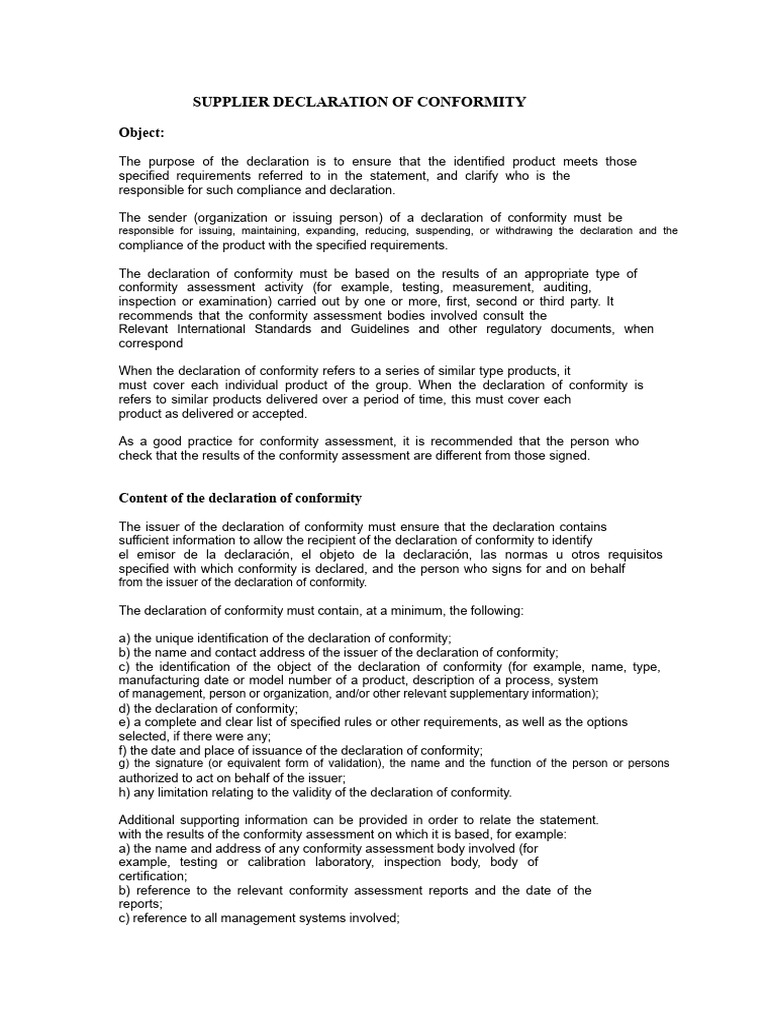 ISO IEC 17050-1 Declaration | PDF | Regulatory Compliance | Verification And Validation