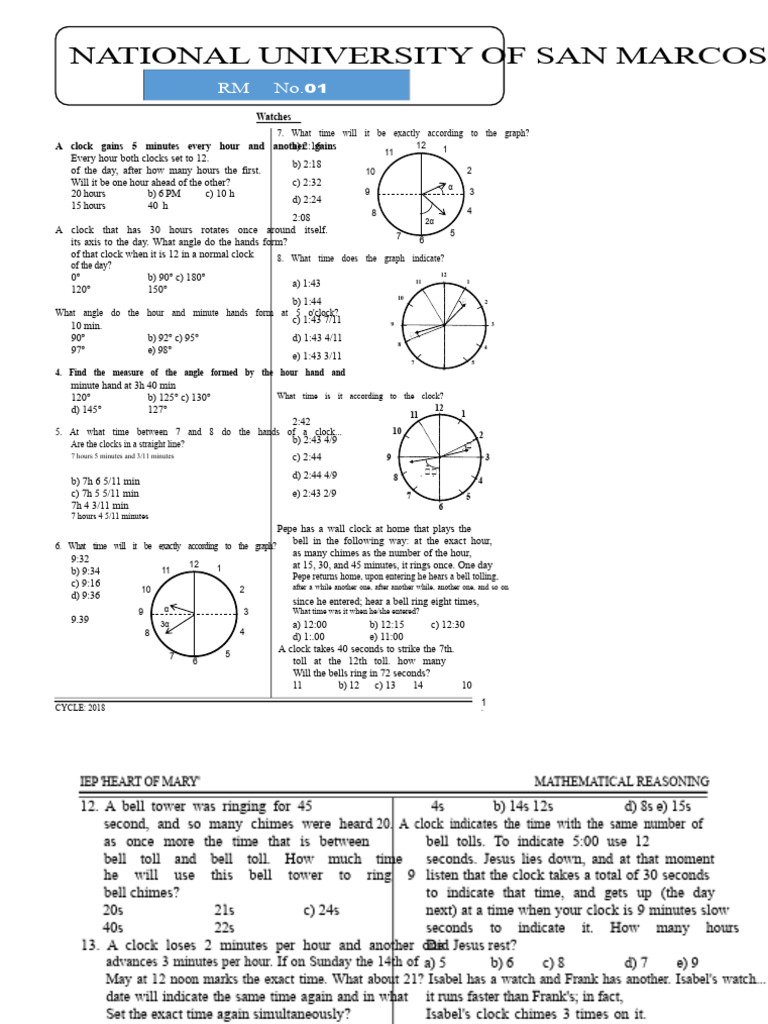 Mathematical Reasoning 08 Clocks - Mathematical Operators. | PDF | Hour ...