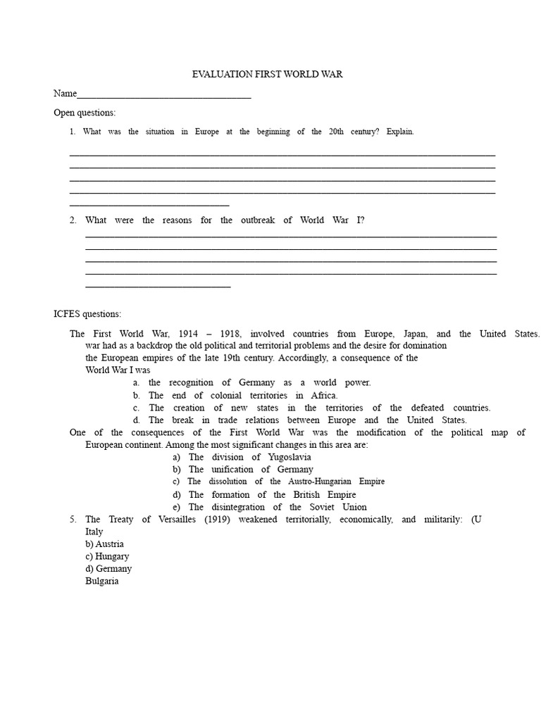 World War I Exam | PDF | World War I | Allies Of World War I