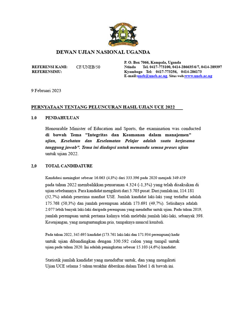 Pernyataan Pelepasan Uce 2022 - Diubah | PDF