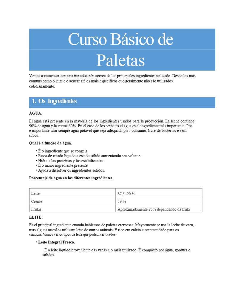 Ingredientes Essenciais para Paletas | PDF | Leite | Creme (gastronomia)
