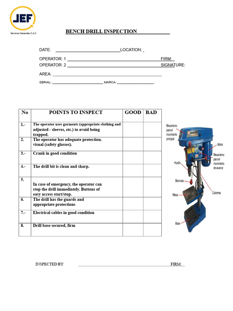 Bench Drill Safety Inspection Checklist | PDF