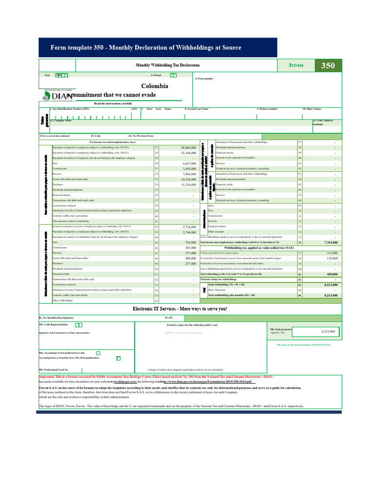 Monthly Withholding Tax Declaration Form 350 | PDF | Payments | Taxes