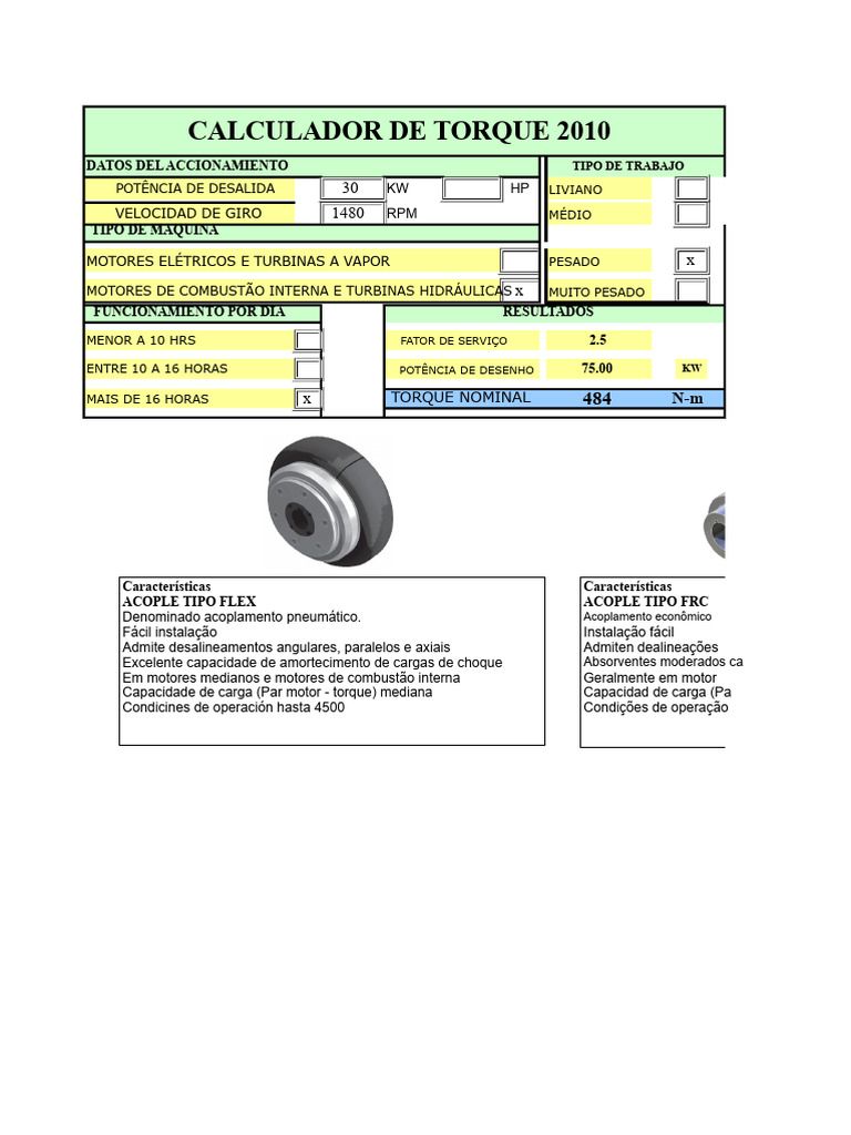 Calculadora de Torque e Acoplamentos 2010 | PDF | Motores | Potência ...