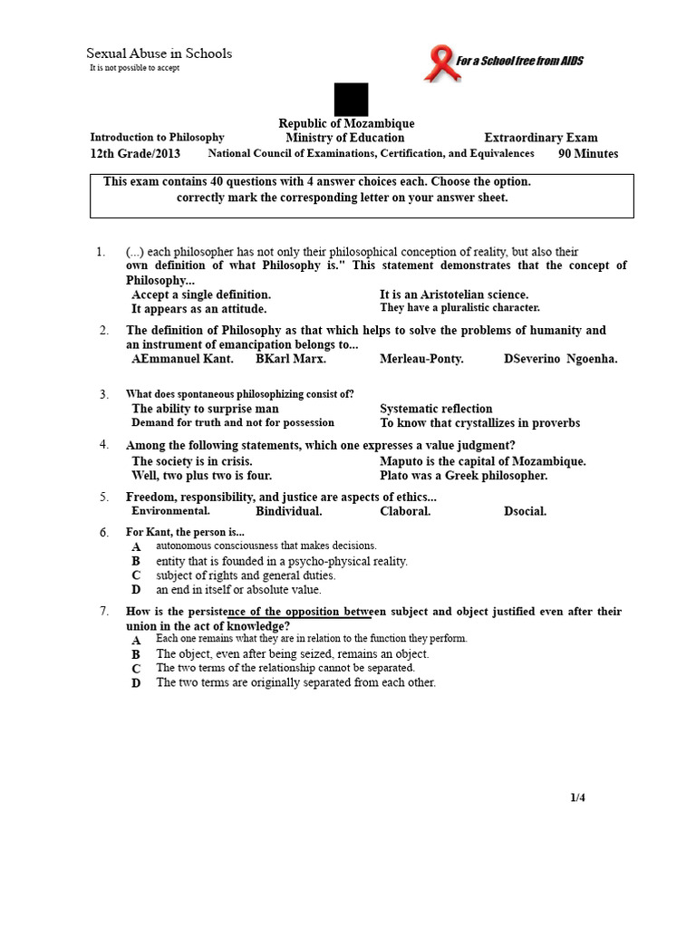 Extraordinary Philosophy Exam 12th Grade 2013 | PDF | Aesthetics | Reality