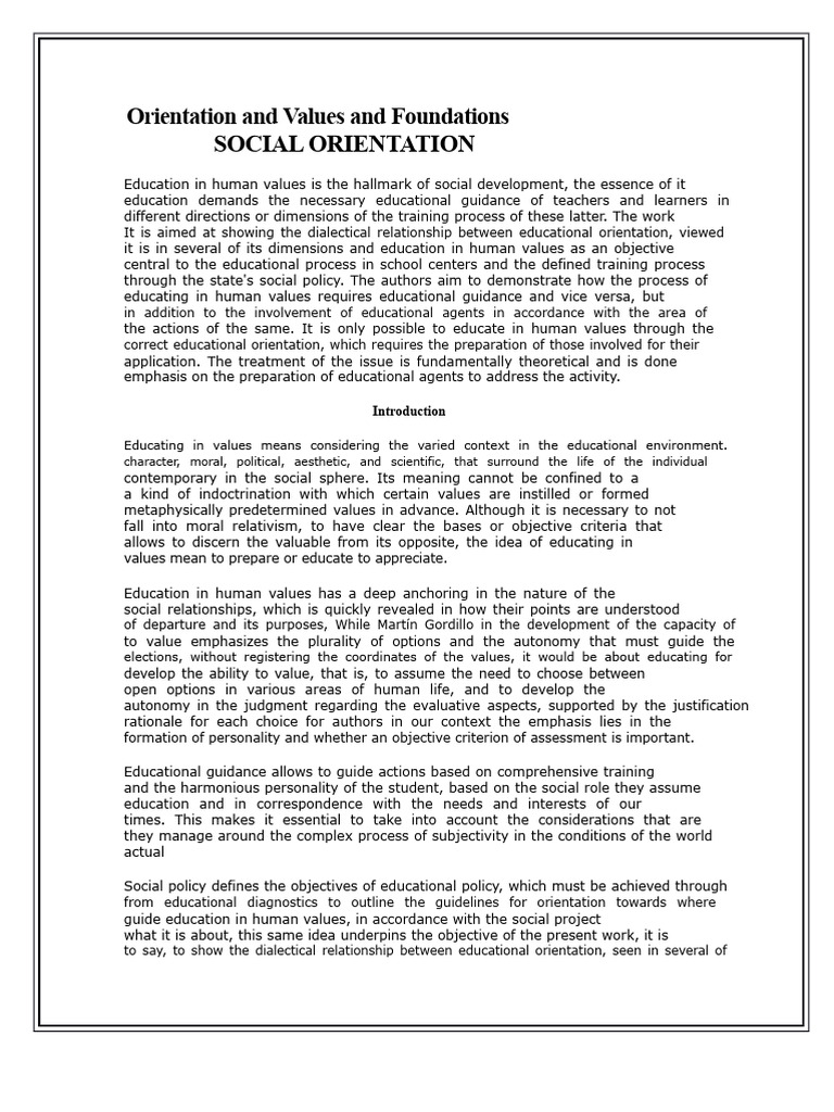 Orientation and Values Social Foundations of Orientation | PDF | Value ...