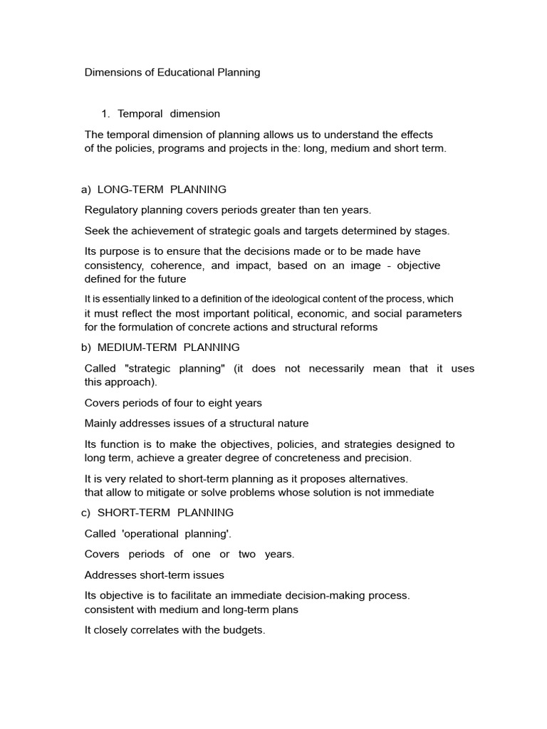 Educational Planning Dimensions Explained | PDF | Planning | Goal