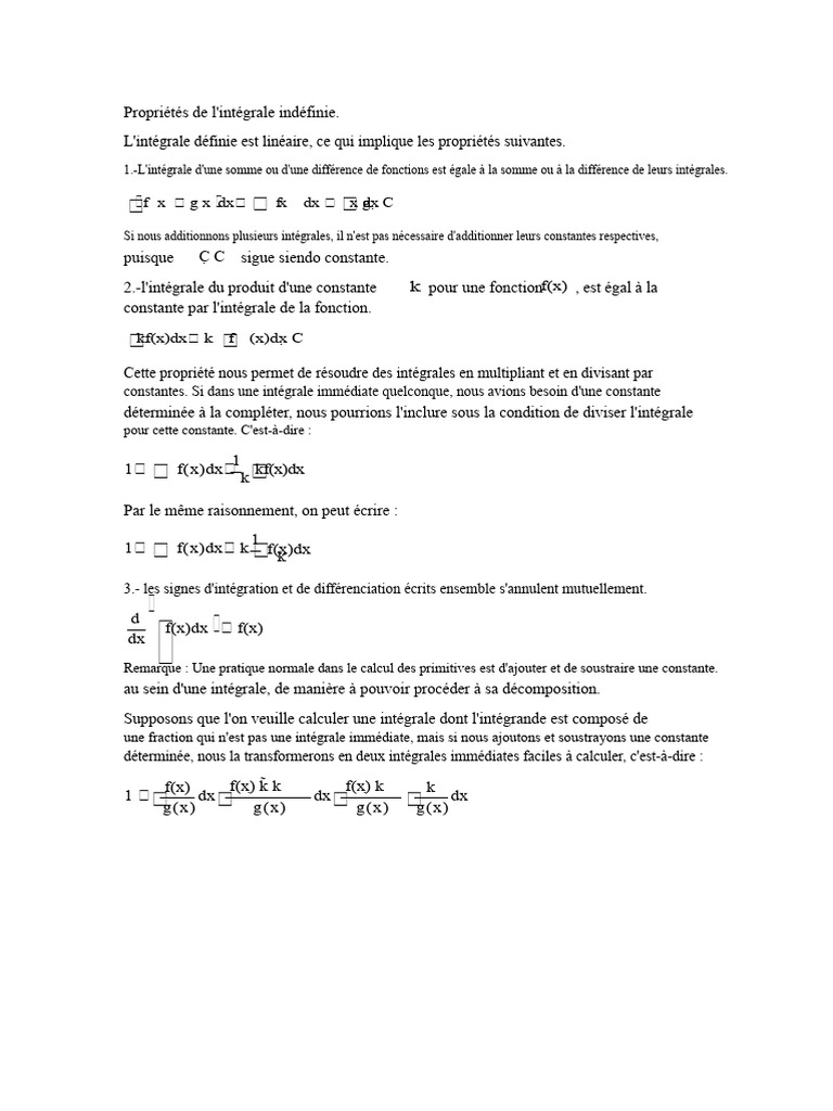 Propriétés des intégrales indéfinies | PDF | Intégral | Calcul