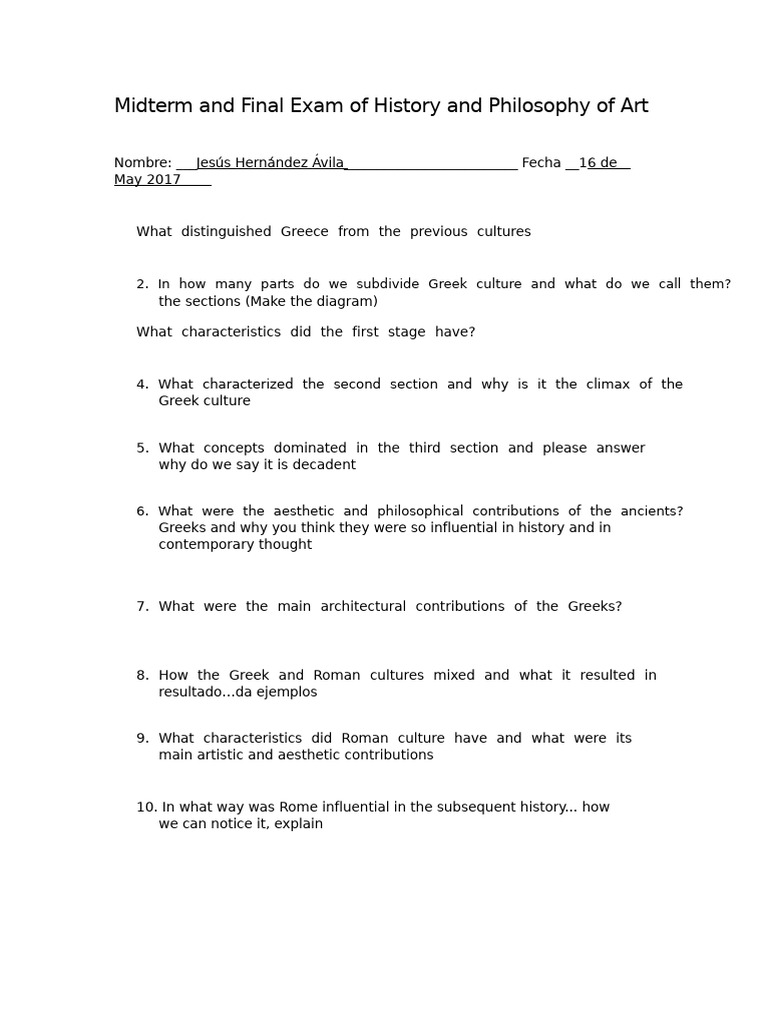 History and Philosophy of Art Exam Guide | PDF | Renaissance Art ...