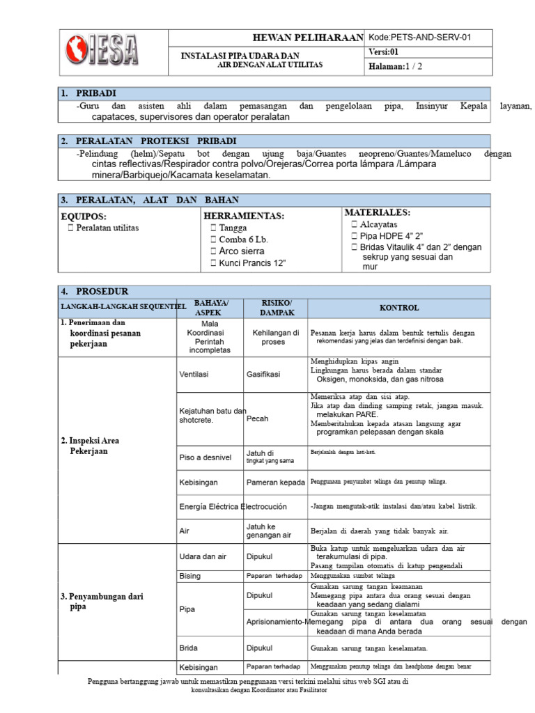 PETS-DAN-SERV-01 Pemasangan Pipa Udara Dan Air Dengan Utilitas | PDF