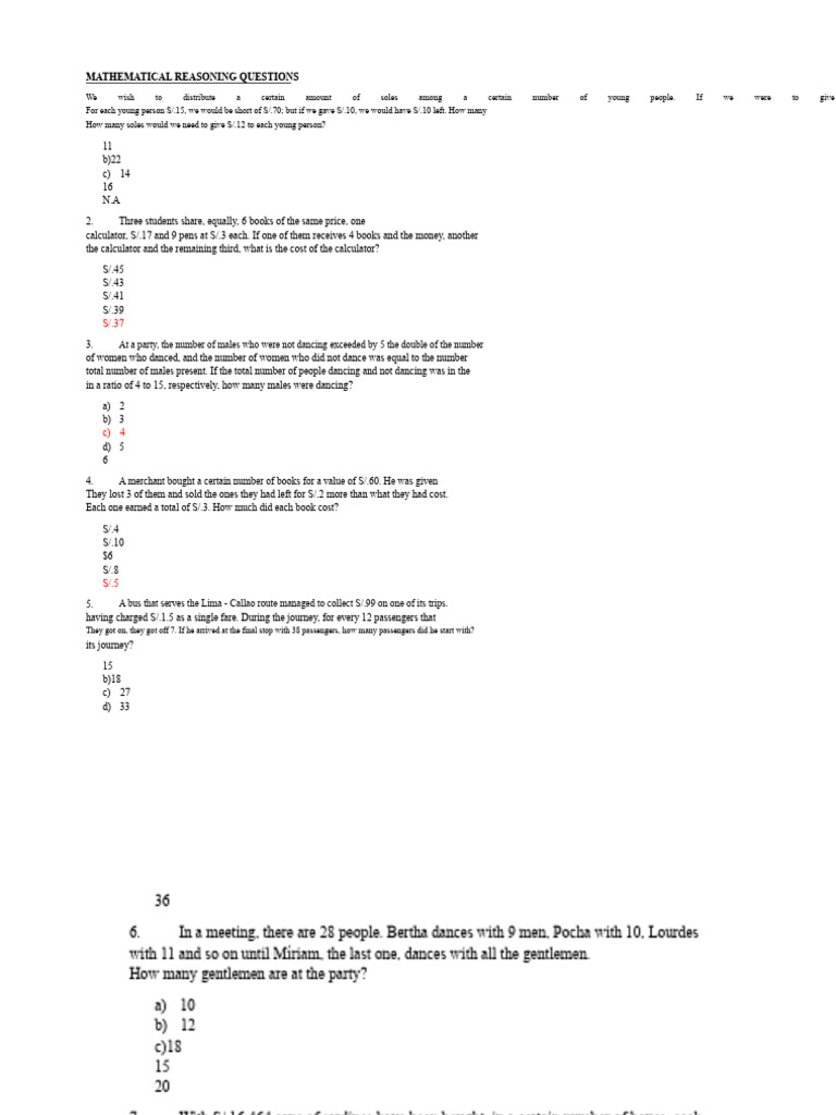 Mathematical Reasoning Questions | PDF | Numbers