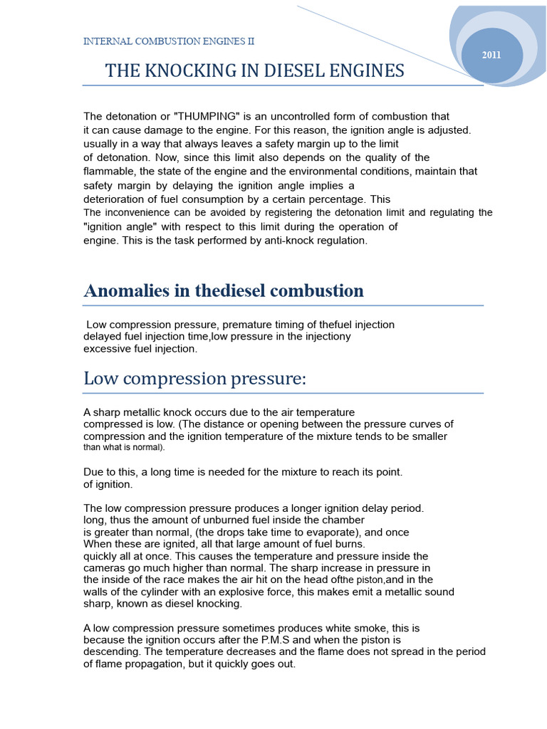 The Tapping in Diesel Engines Report | PDF | Diesel Engine | Combustion