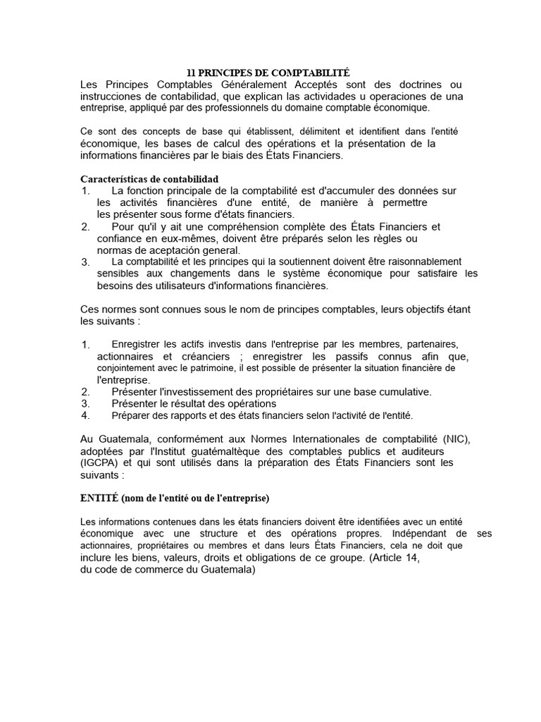 Principes Comptables Essentiels en 11 Points | PDF | Comptabilité ...