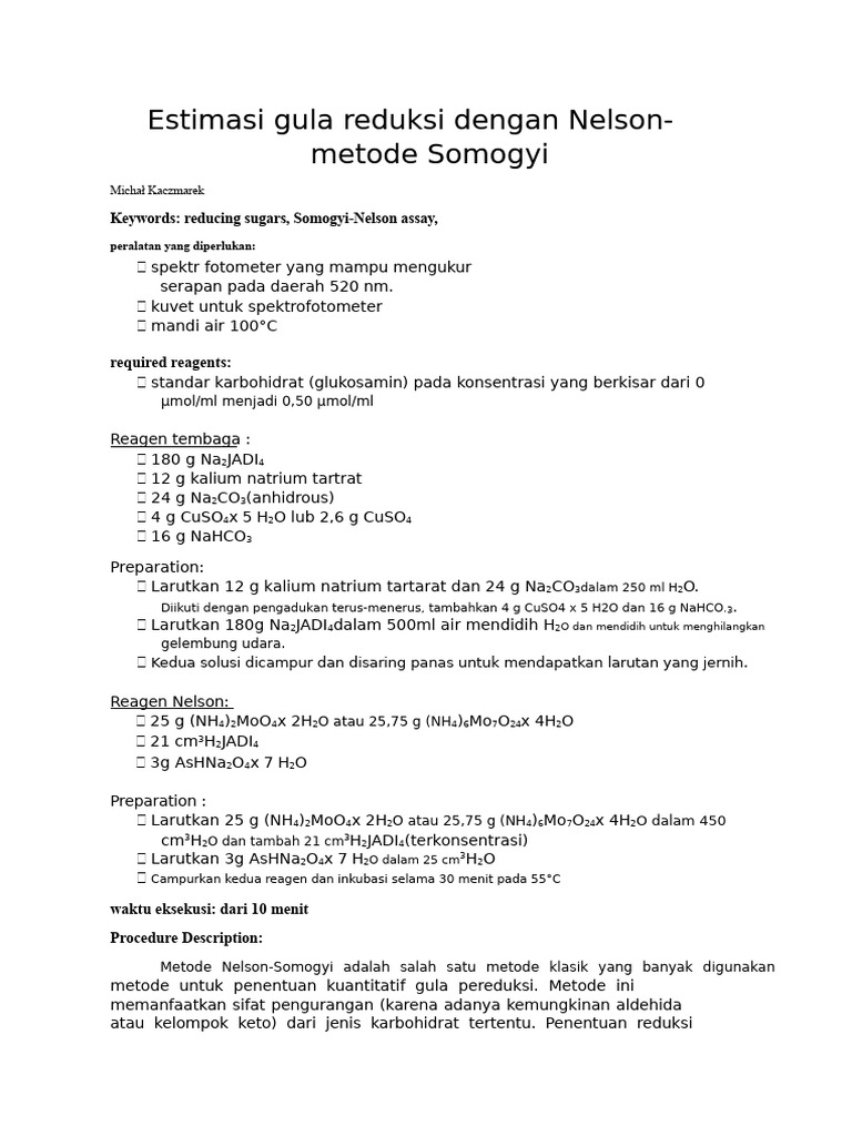 Estimasi Gula Reduksi Dengan Metode Nelson-Somogyi | PDF
