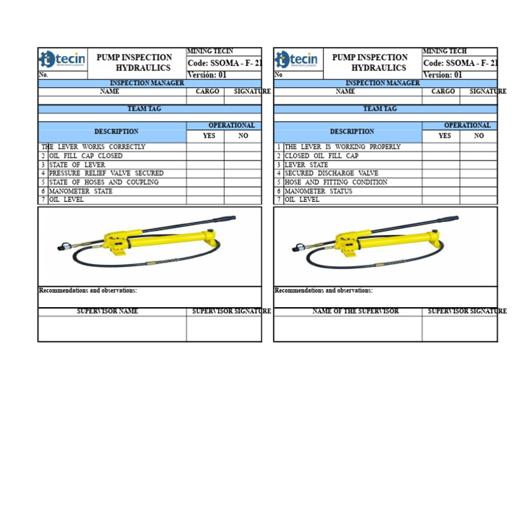 Pump Inspection Checklist for Mining | PDF