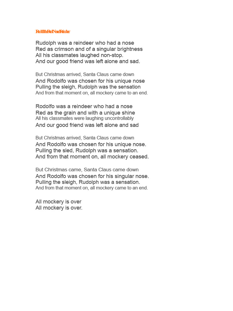 Rudolph The Red-Nosed Reindeer Lyrics | PDF