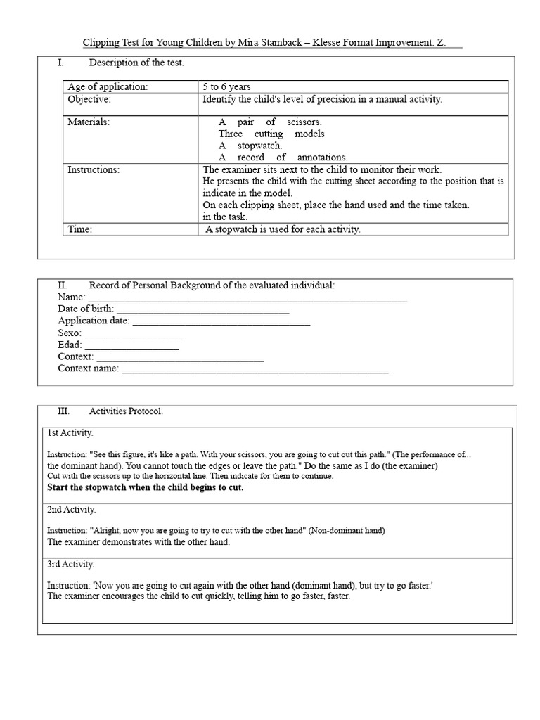 Clipping Test for Children Aged 5-6 | PDF