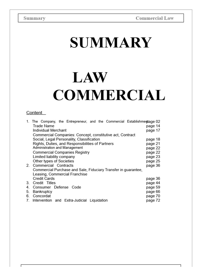Summary of Commercial Law | PDF | Lease | Leasehold Estate