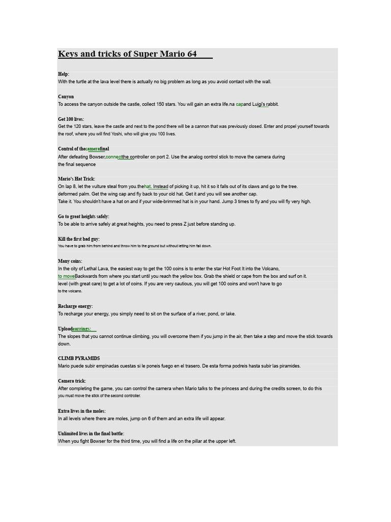 Keys and Tricks of Super Mario 64 | PDF | Nintendo Franchises | Nintendo