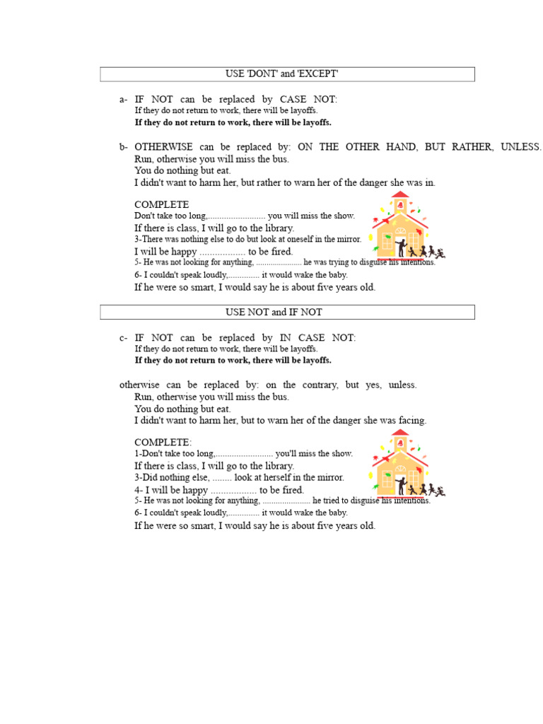 Using 'Don't' and 'Except' in Sentences | PDF