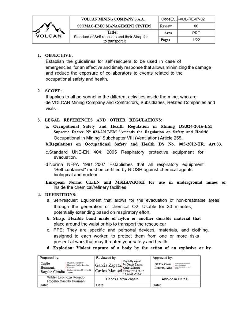 Standard For Self-Rescuers | PDF | Carbon Dioxide | Regulatory Compliance