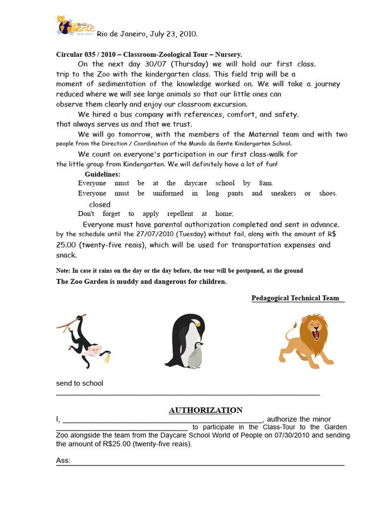 Circular 035 - Zoo Field Trip | PDF
