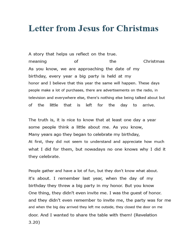 Letter From Jesus For Christmas | PDF | Birthdays